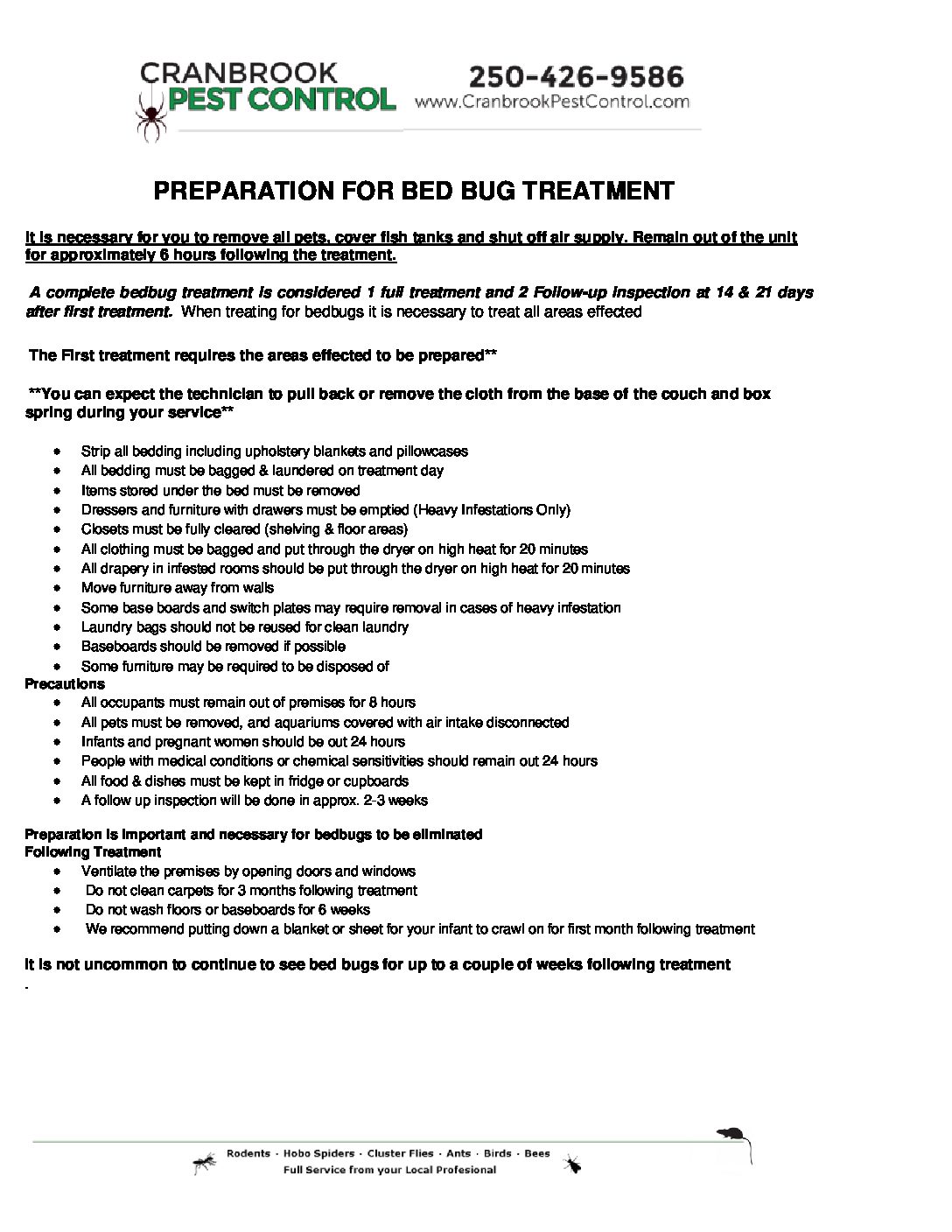 Bed Bug Preparation List BED BUG PREPARATION CHECKLIST RESIDENTIAL